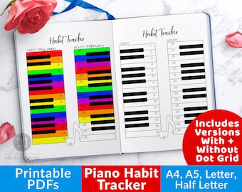 Piano Habit Tracker Printable, Piano Practice Tracker, Music Habit ...