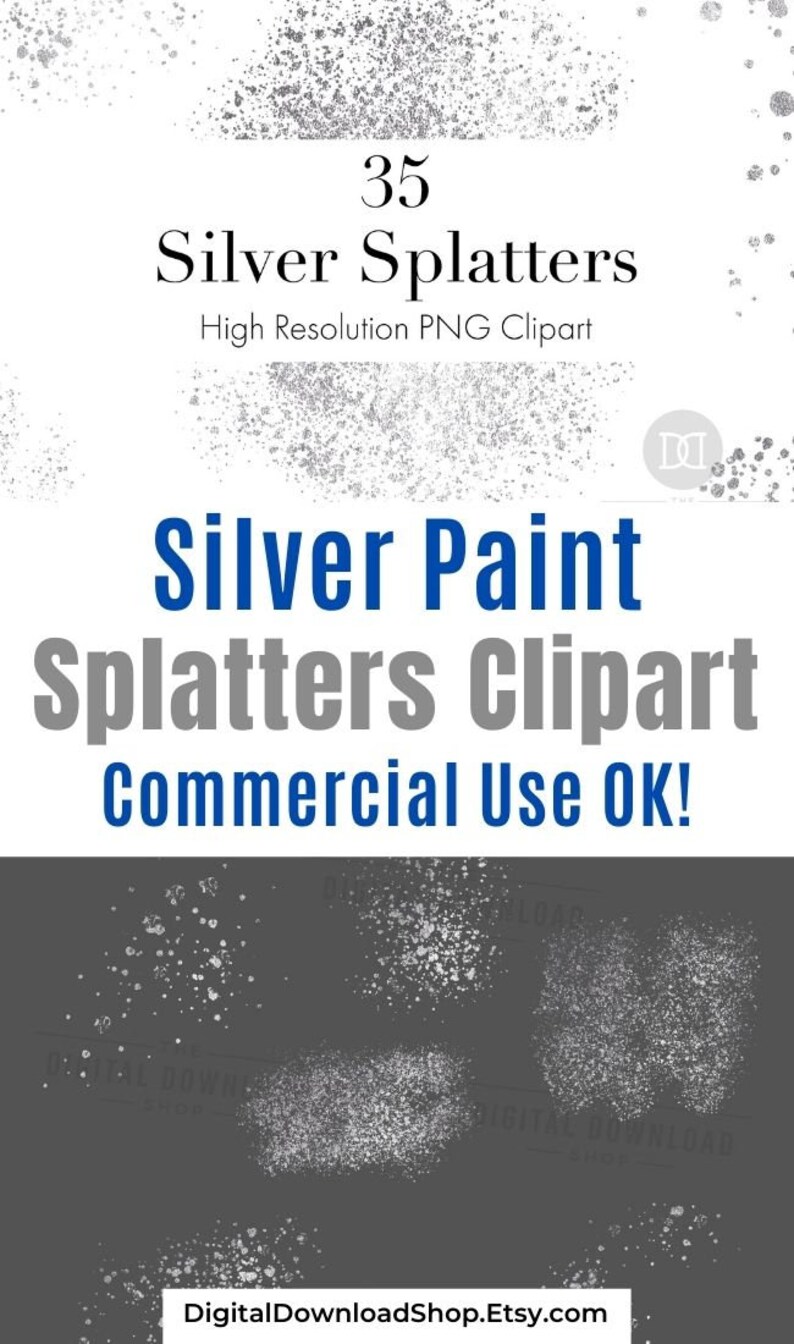 Silver Splatters Clipart Silver Digital Paint Splatter | Etsy