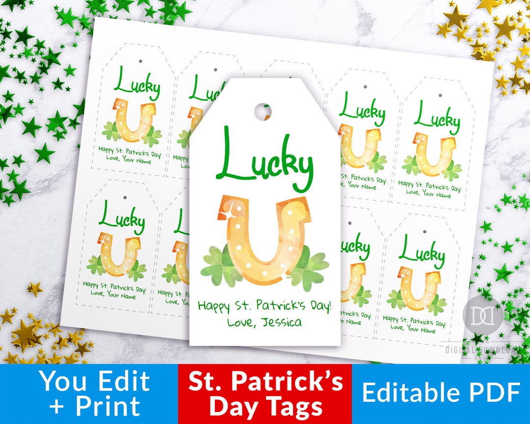 St. Patrick's Day Favor Tags Printable, Lucky U Tags, Editable St ...