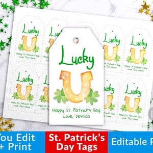 St. Patrick's Day Favor Tags Printable, Lucky U Tags, Editable St ...