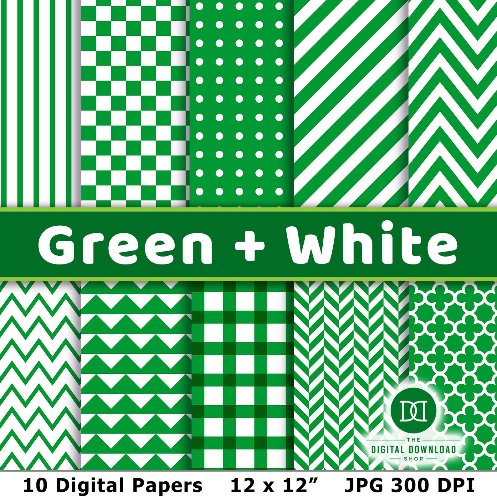 Green and White Digital Papers Green Digital Papers Green - Etsy