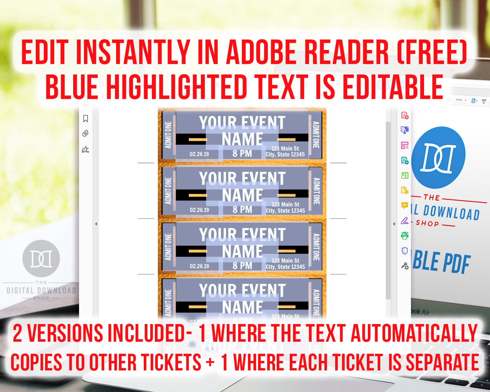 Gold Event Ticket Printables Editable Event Tickets Event - Etsy