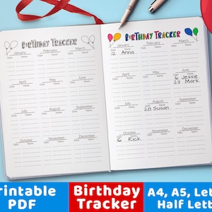 Bujo Journal Birthday Tracker Printable, Bujo Birthday Log Insert ...