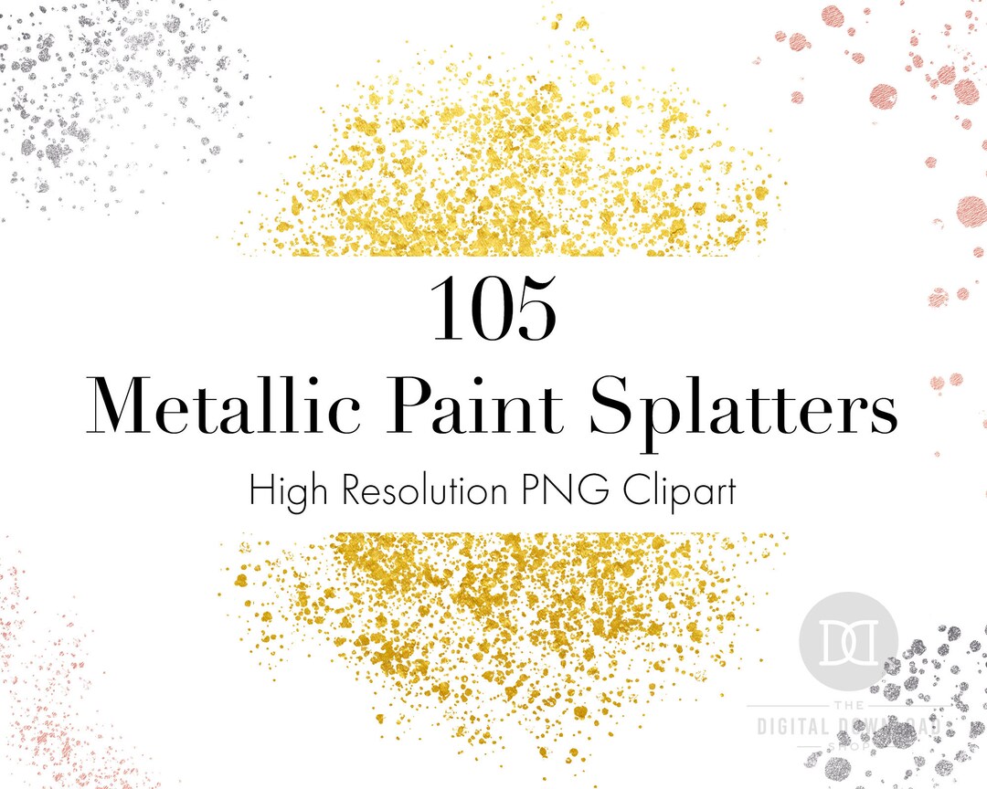 Metallic Paint Splatters Clipart Bundle, Gold Splatter Overlays, Rose ...