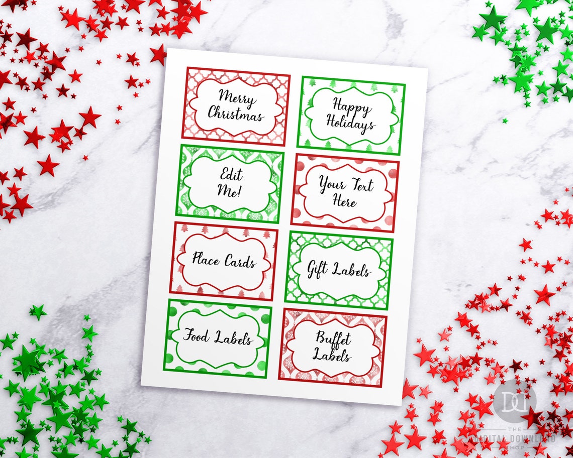 Christmas Labels Printable Red Green Editable Christmas | Etsy