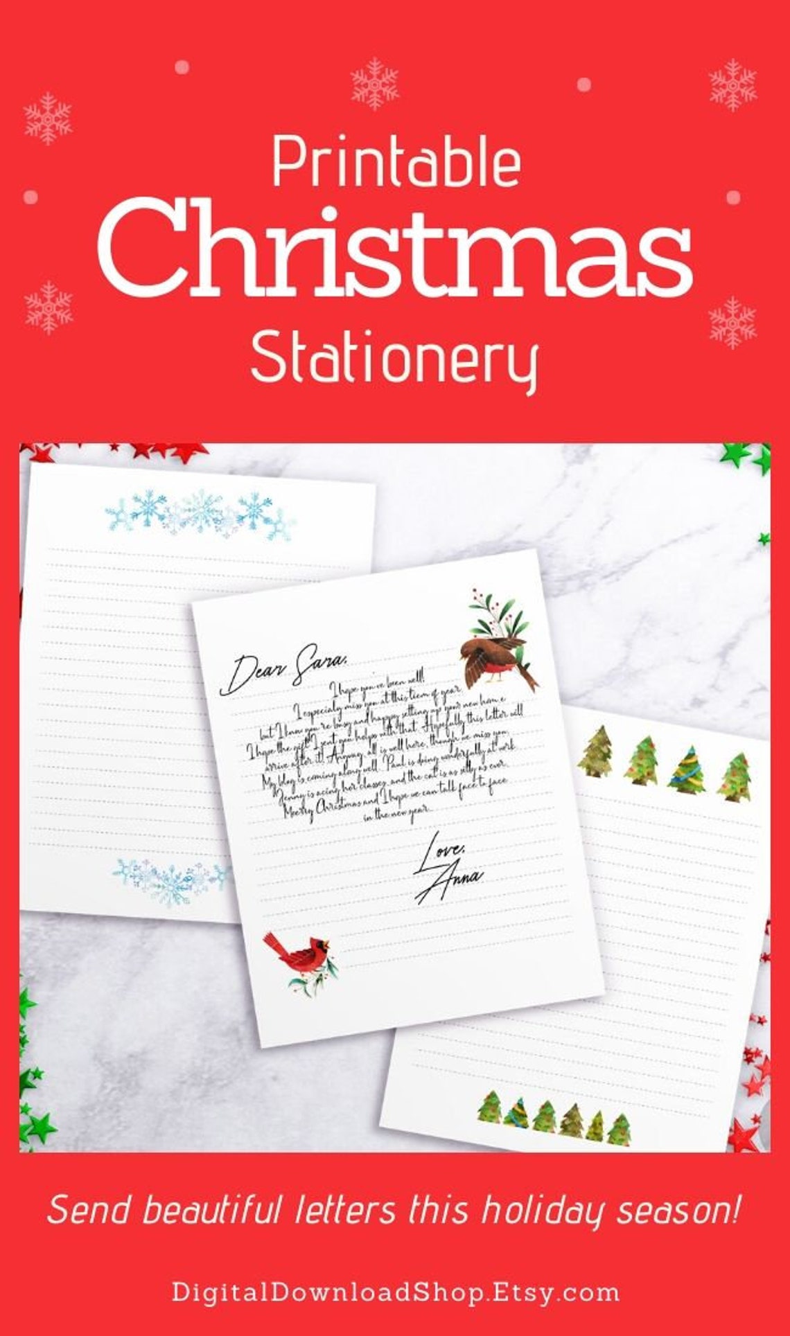 3 Christmas Stationery Paper Printables Holiday Stationery | Etsy