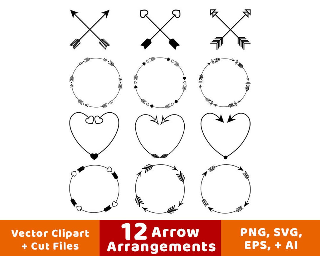 12 Arrows Clipart, Arrow Wreath Clipart, Rustic Arrow Clipart, Crossed ...
