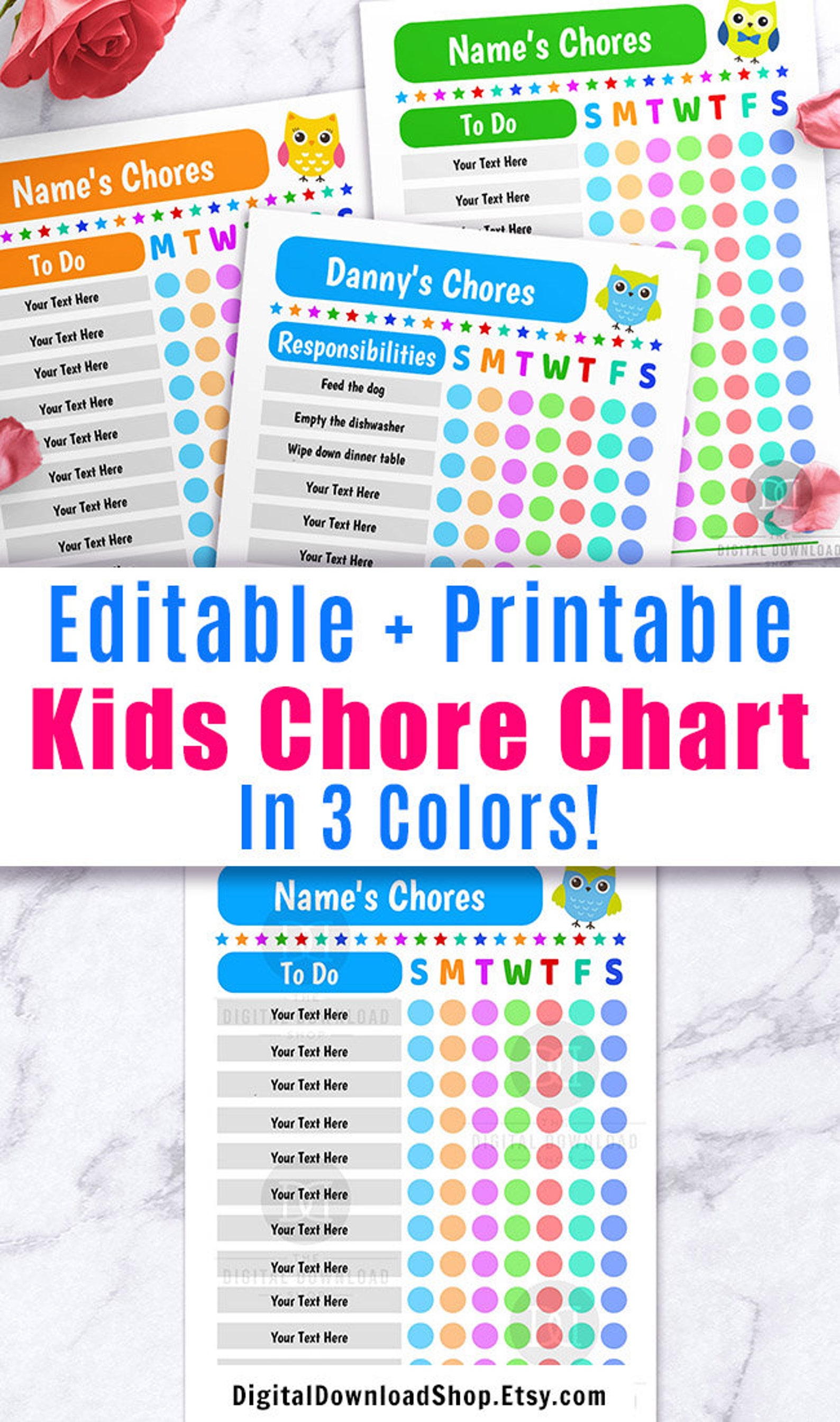 Kids Chore Chart Printable Editable Chore Chart for Kids | Etsy