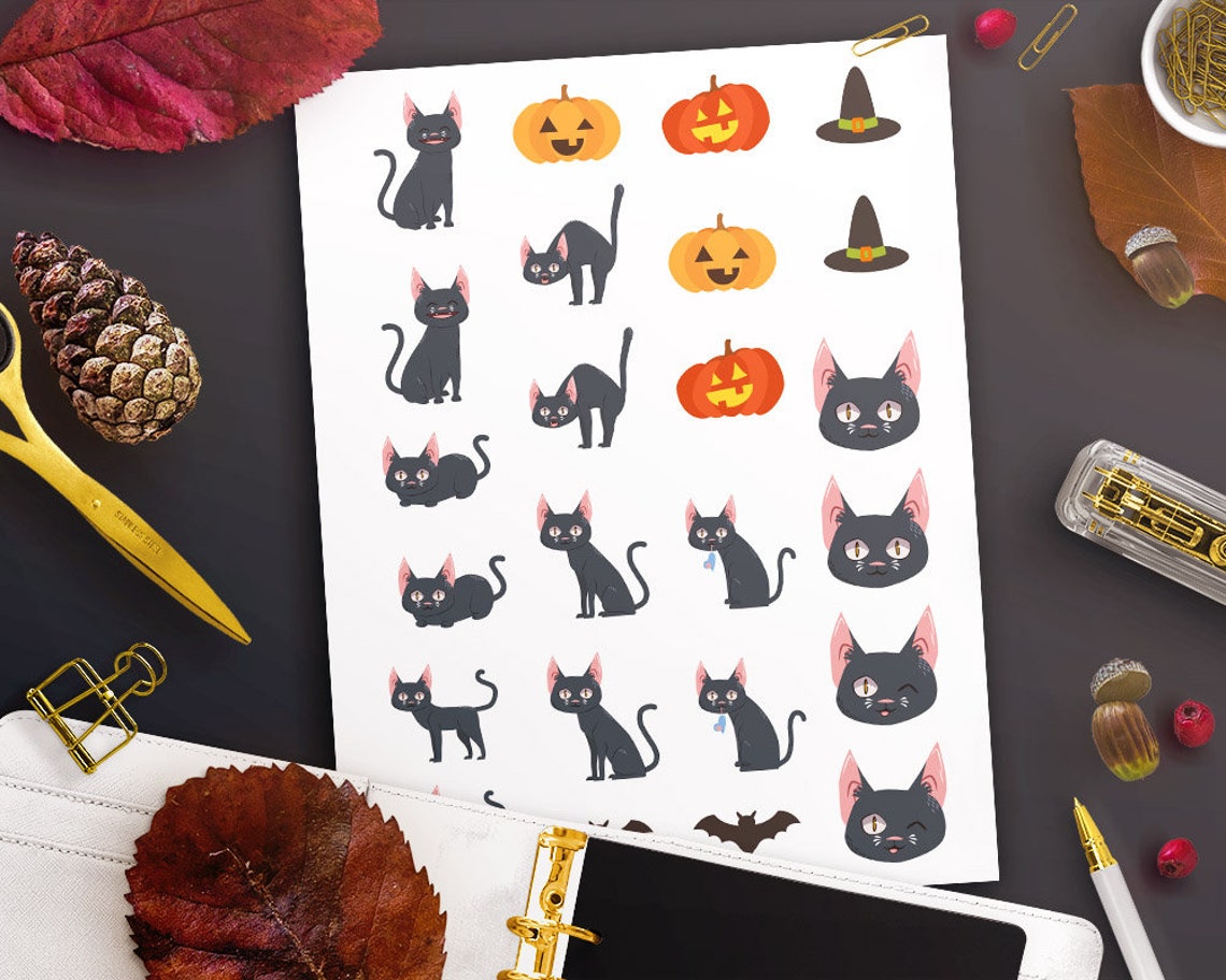 Black Cat Planner Stickers Printable Planner Stickers - Etsy