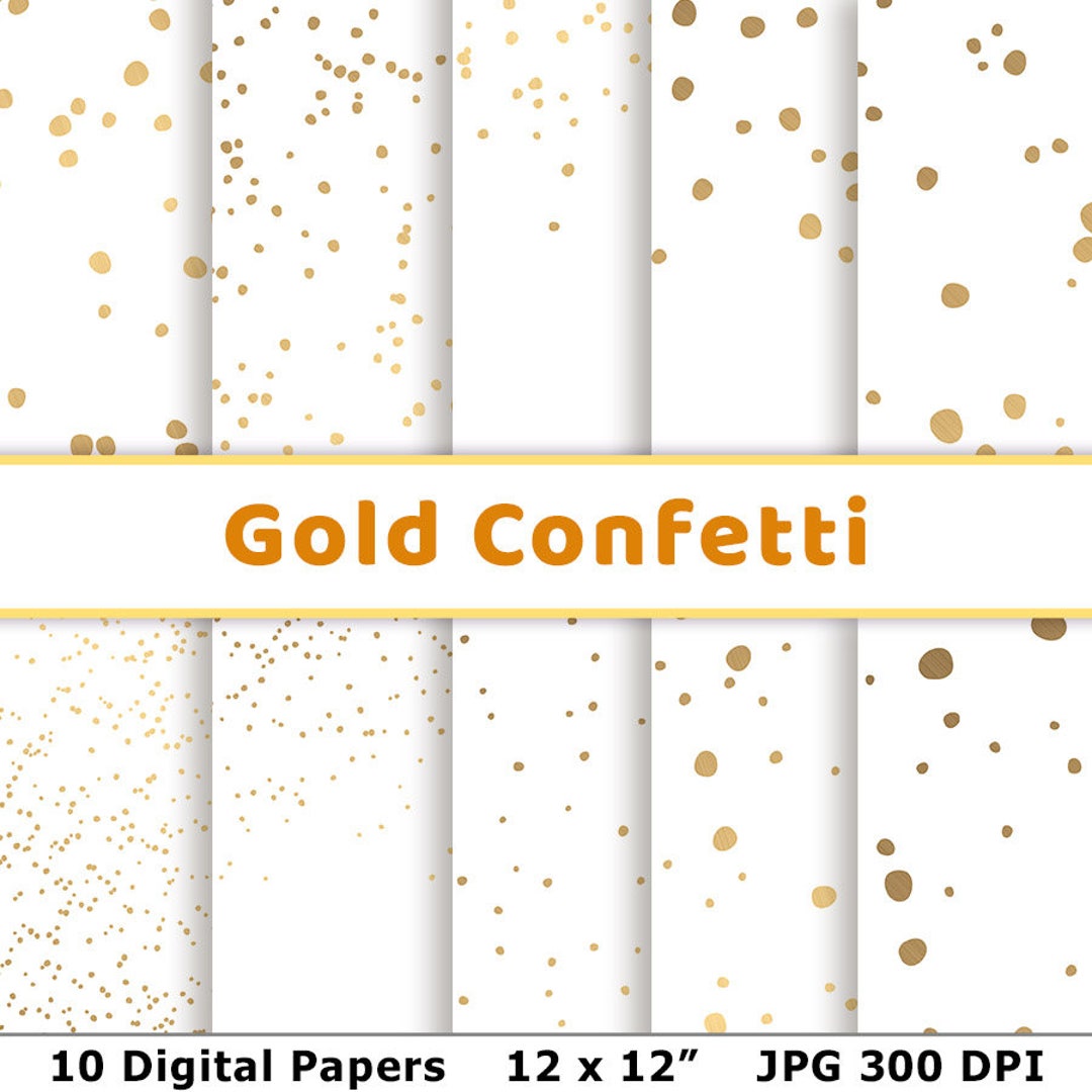 Confetti Gold Digital Papers, Gold Glitter, Wedding Confetti, Gold Foil ...