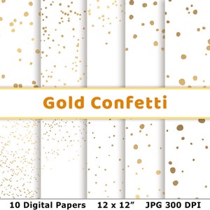 Confetti Gold Digital Papers, Gold Glitter, Wedding Confetti, Gold Foil ...
