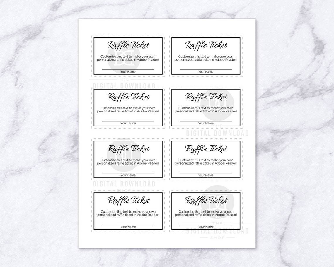 Raffle Ticket Template Editable Printable- Black and White, Printable ...
