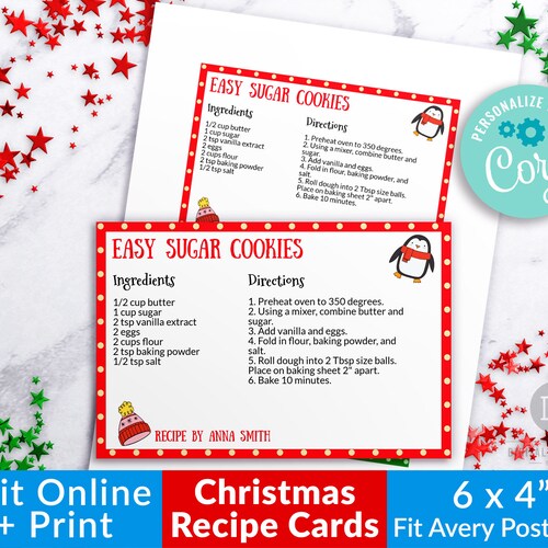 Editable Holiday Recipe Card Template - Etsy