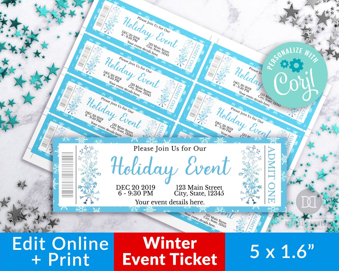 Snowflake Event Ticket Printable, Editable Ticket Templates, Holiday ...