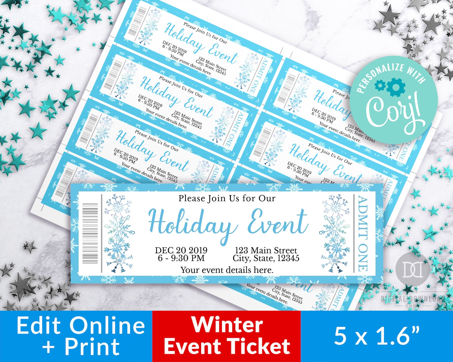 Snowflake Event Ticket Printable Editable Ticket Templates | Etsy