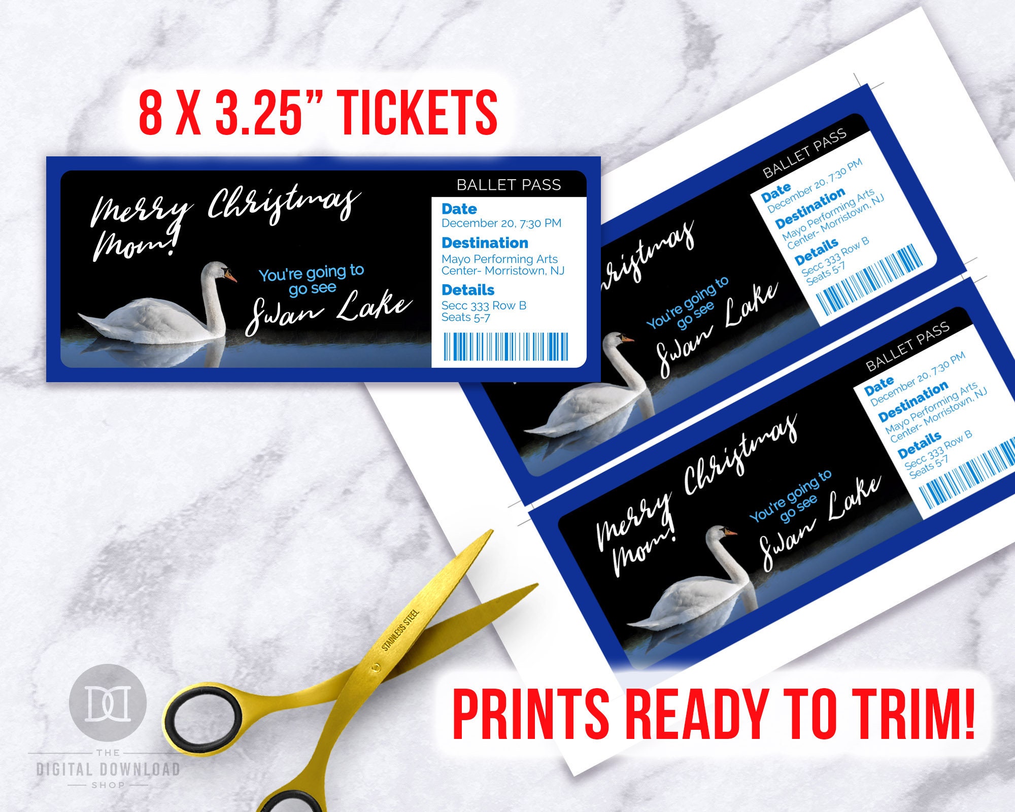 Swan Lake Ballet Ticket Template Printable Tickets Christmas - Etsy