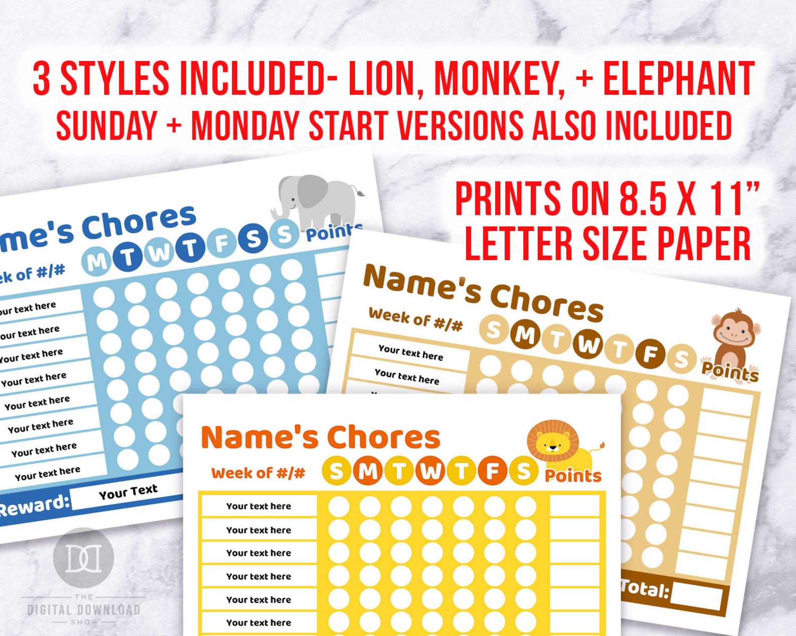 3 Kids Chore Chart Printables Zoo Animals Good Behavior - Etsy