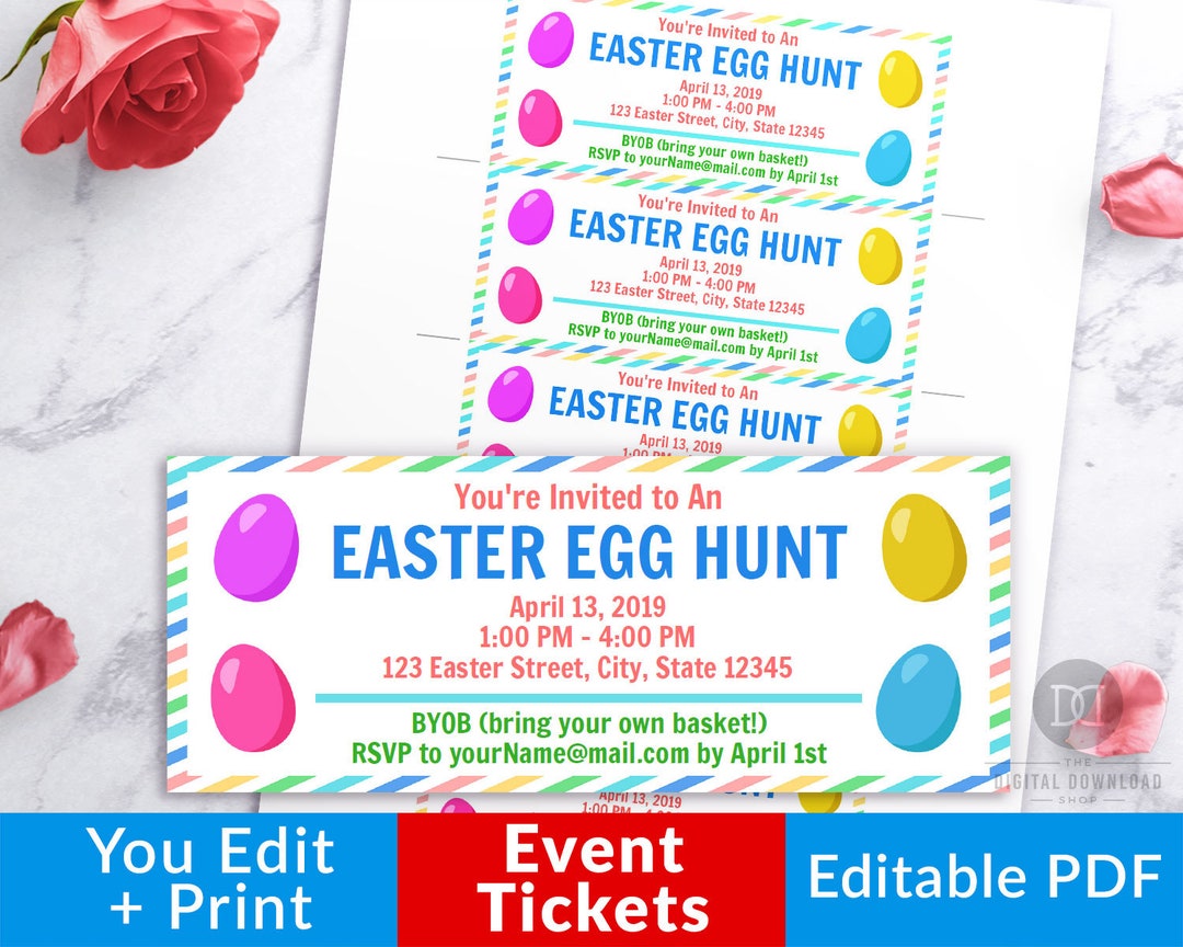 Easter Egg Hunt Ticket Printable, Easter Egg Hunt Invitation, Easter ...