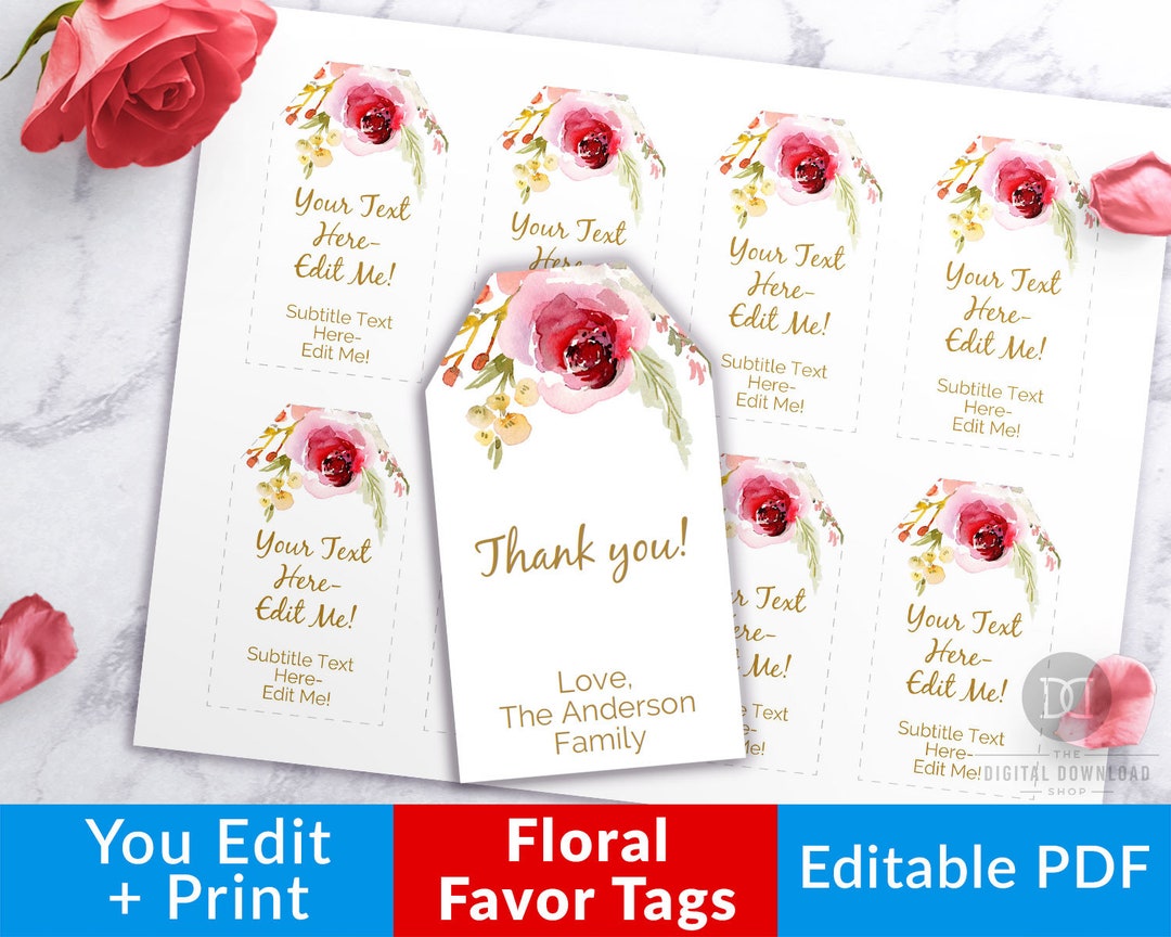 Favor Tags Template Printable- Floral Bouquet, Wedding Favor Tags ...