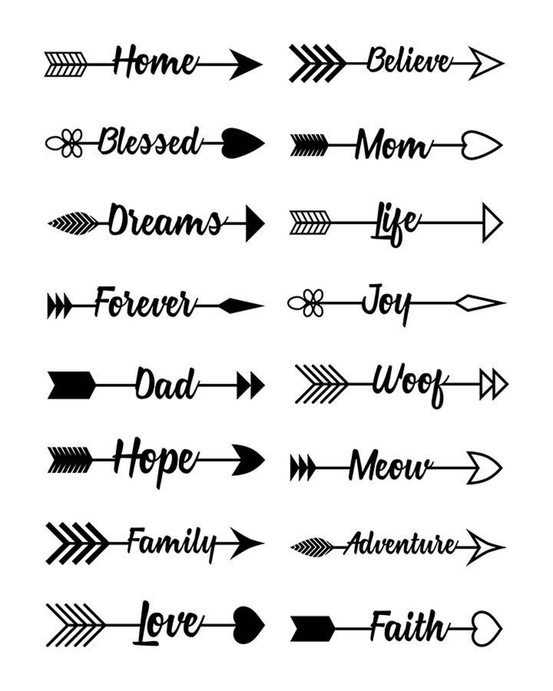16 Arrow Words Clipart, Rustic Arrows Clipart, Arrow Svgs, Wedding ...