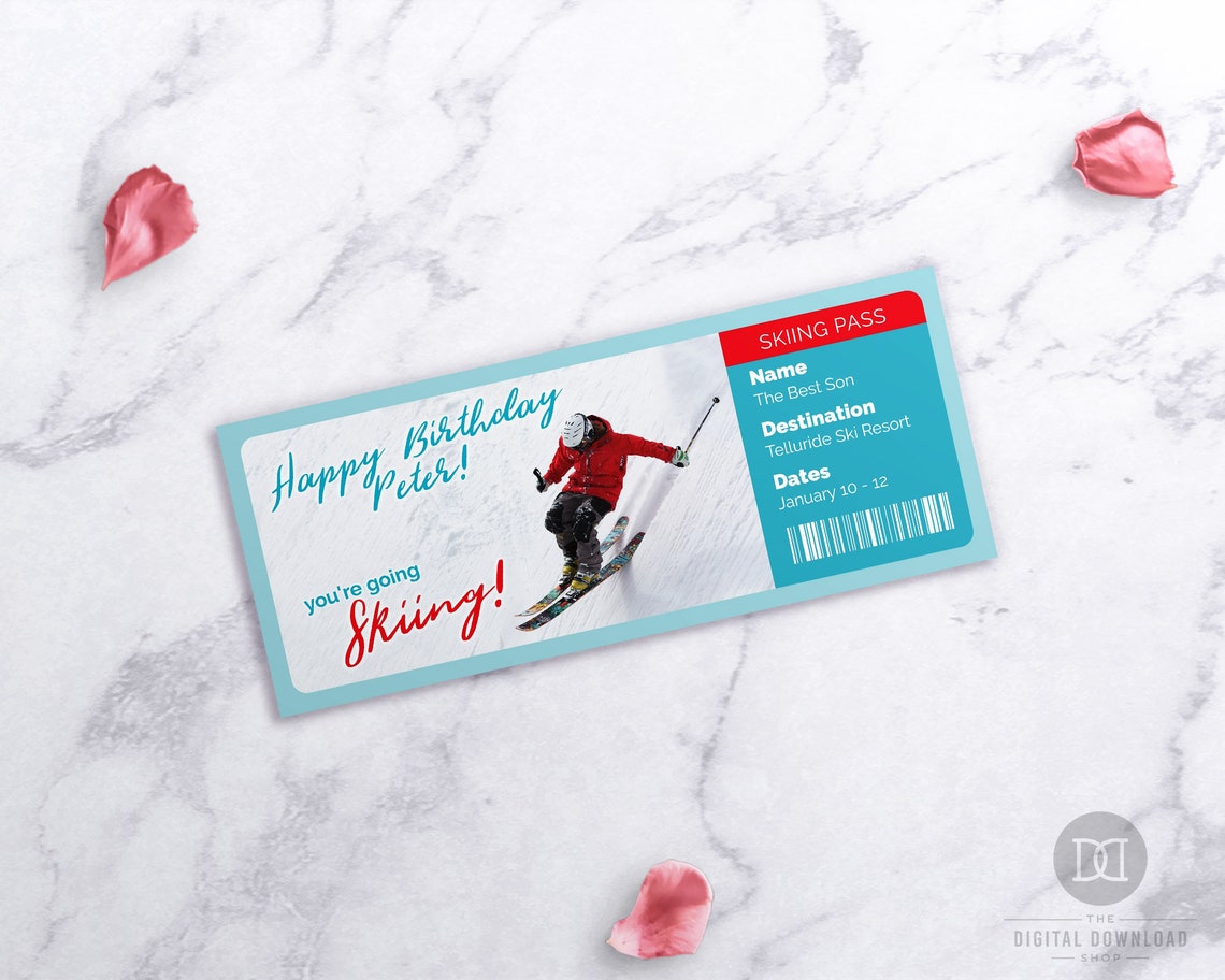 Ski Trip Ticket Template Printable Editable Ski Vacation - Etsy