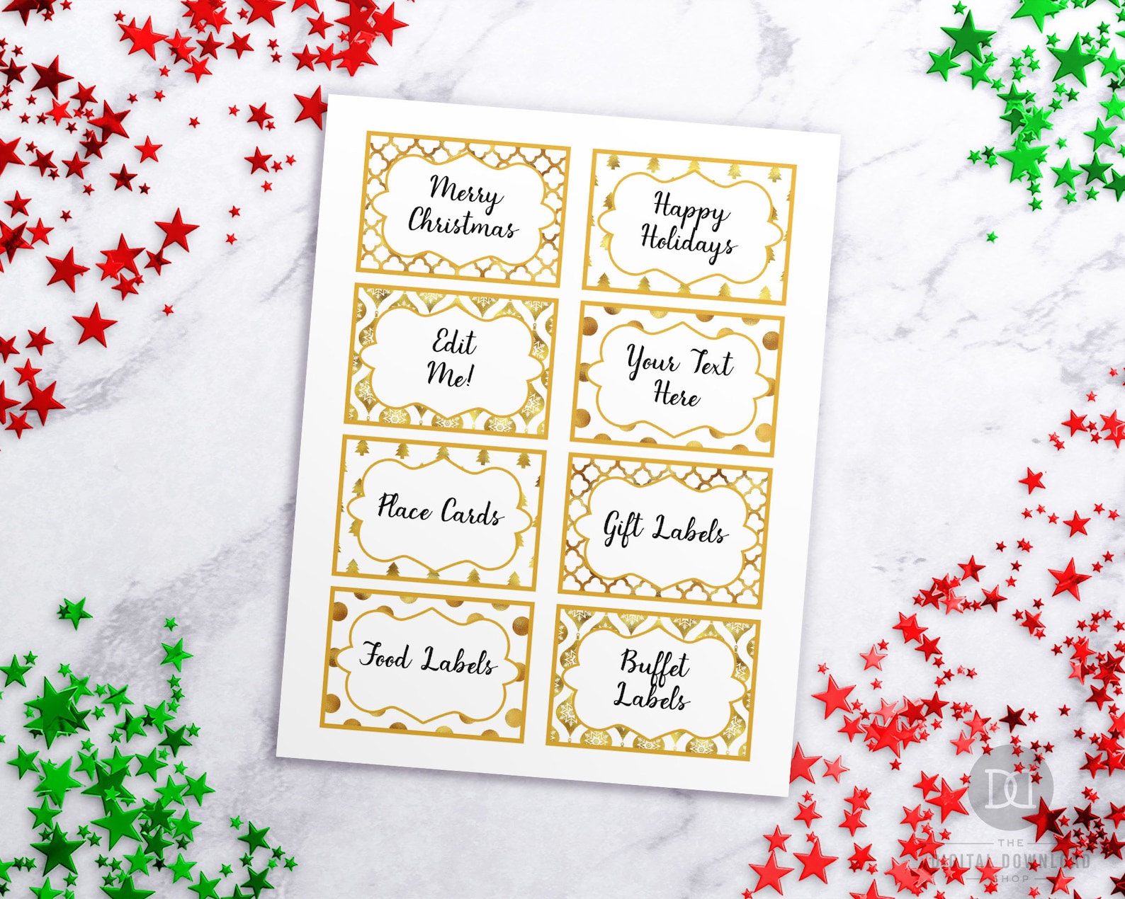 Gold Christmas Labels Template Editable Printable Christmas - Etsy