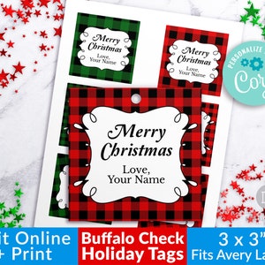 Buffalo Check Editable Christmas Tags Square, Red Buffalo Plaid ...