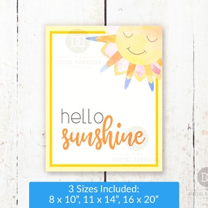 Hello Sunshine Printable Wall Art, Sunshine Wall Art Summer Wall Art ...