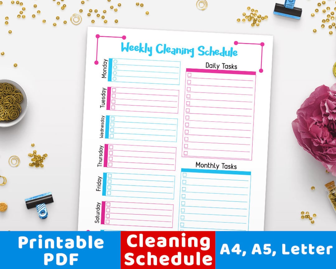 Weekly Cleaning Schedule Printable- Purple + Blue, Cleaning Checklist ...