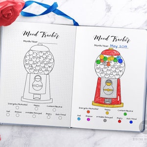 Mood Tracker Printable- Gumball Machine, Bujo Journal Printable, Monthly Mood Chart, Anxiety ...
