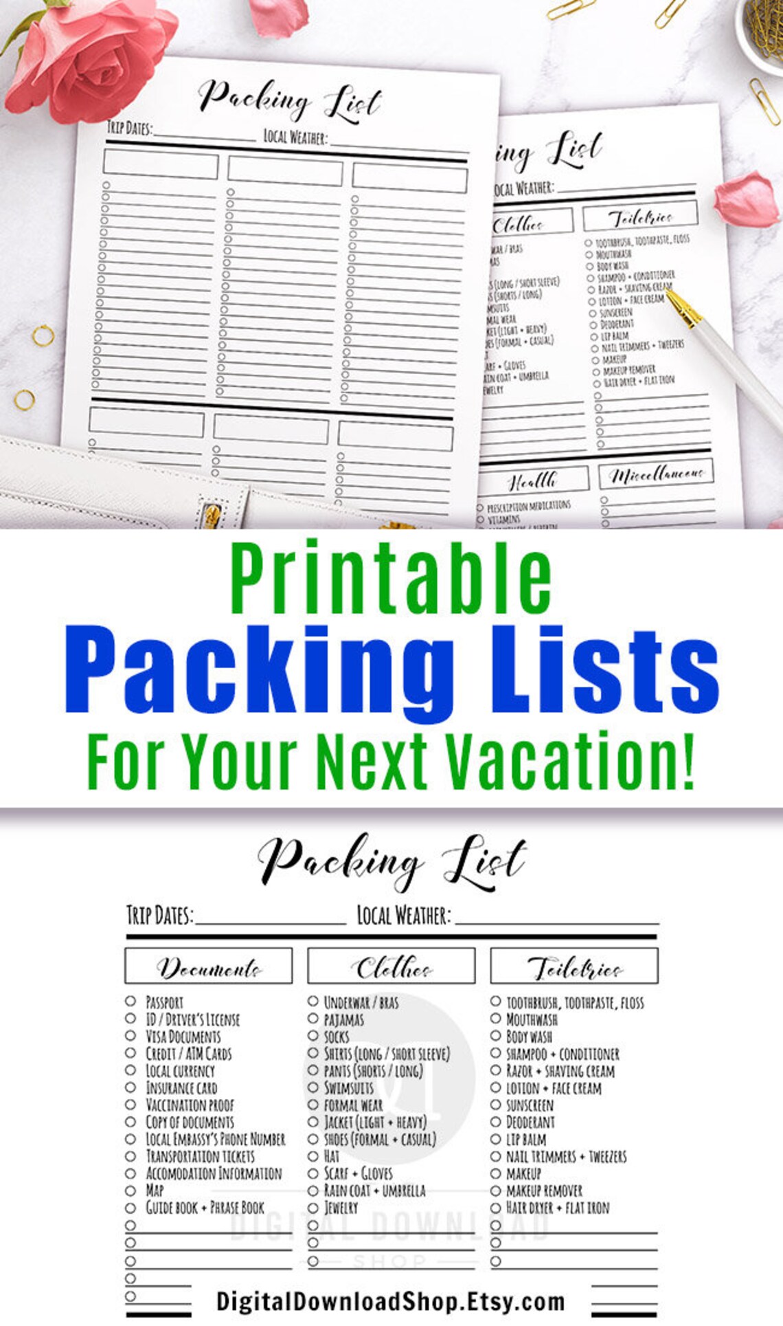 Packing List Printable Packing List Template Travel Planner - Etsy