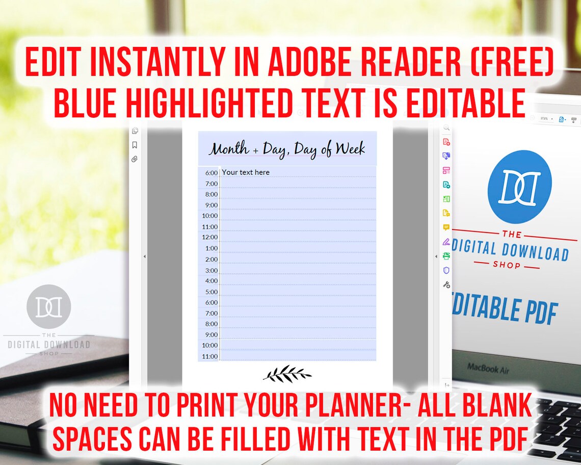Editable Hourly Planner Printable, Editable Daily Planner, Hourly ...