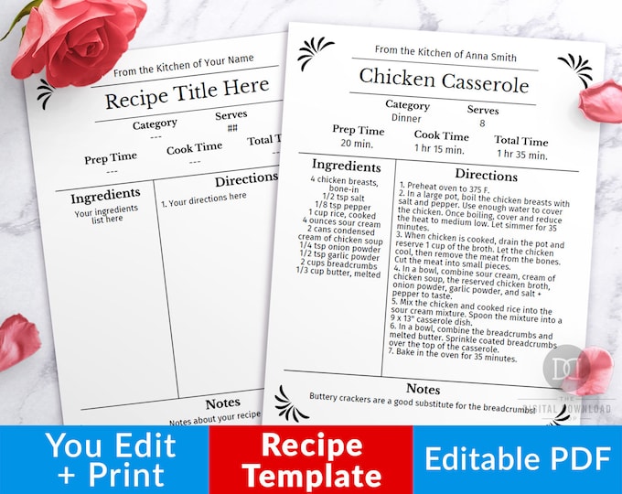 Recept Sjabloon Bewerkbaar Afdrukbaar Recept Sjabloon Recept - Etsy ...