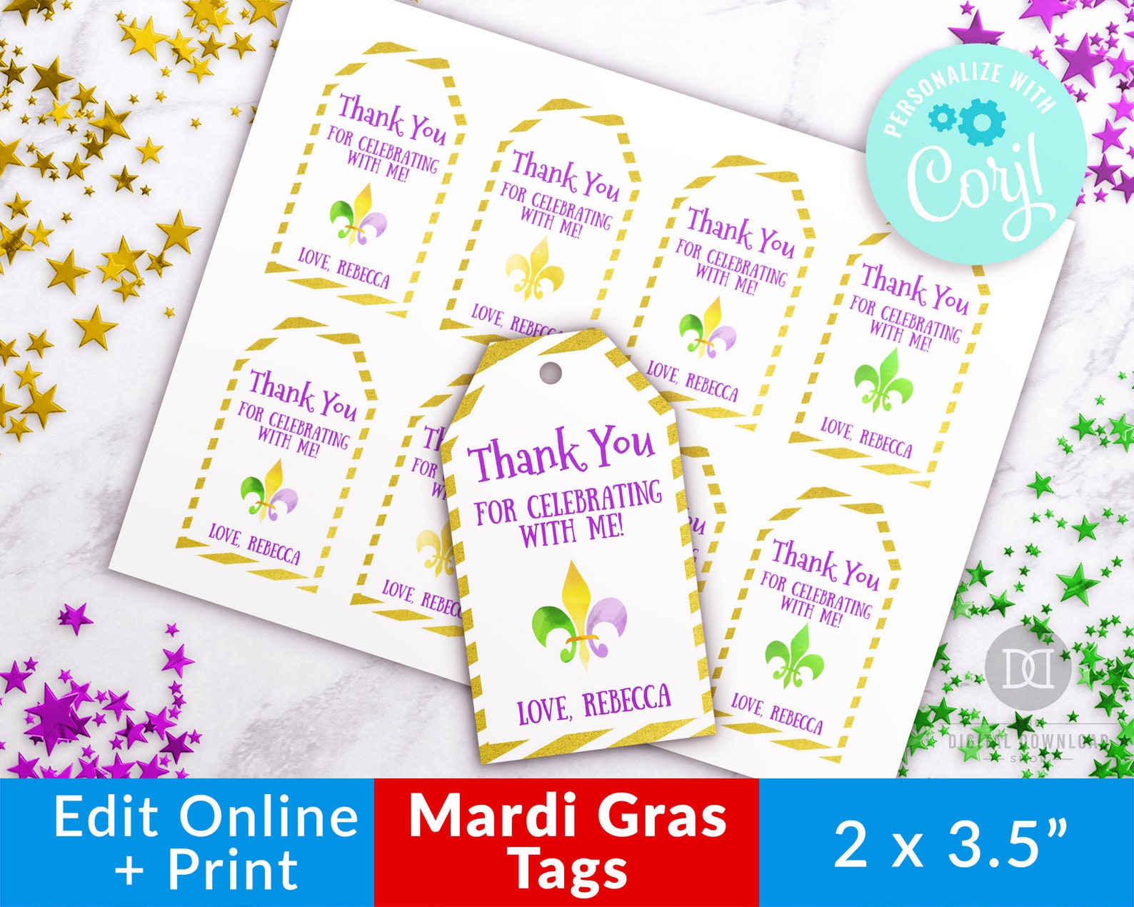 Mardi Gras Tags Printable Editable Mardi Gras Favor Tags | Etsy