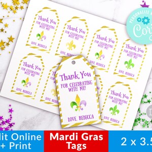 Mardi Gras Tags Printable, Editable Mardi Gras Favor Tags Template ...