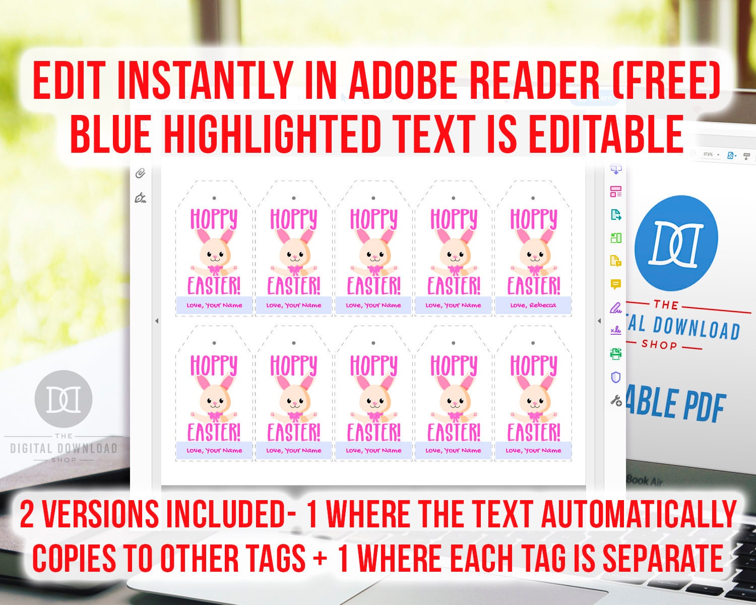 Hoppy Easter Tags Printable, Easter Tags Editable, Easter Bunny Tag ...