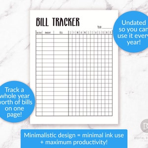 Bullet Journal Bill Tracker Printable, Monthly Bill Payment Tracker ...