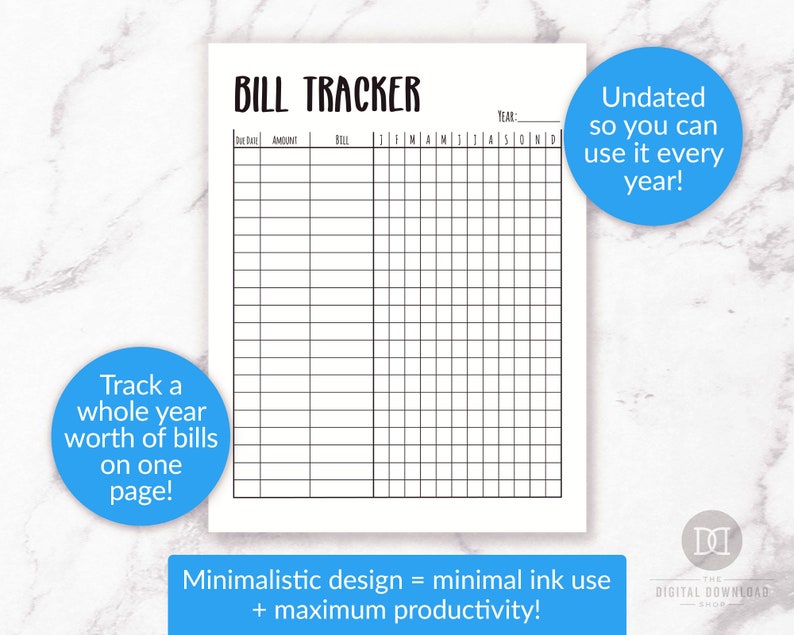 Bullet Journal Bill Tracker Printable, Monthly Bill Payment Tracker ...