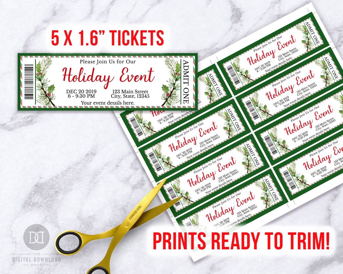 Holiday Event Ticket Printable Editable Ticket Templates - Etsy