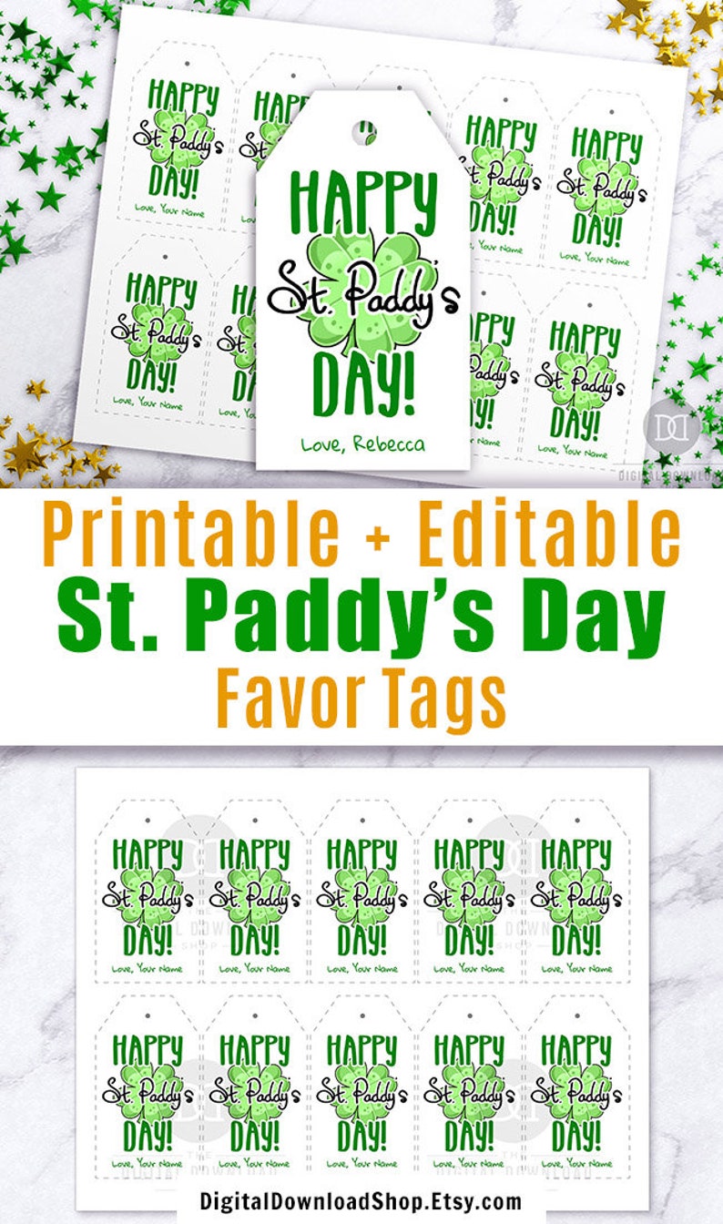 St. Patrick's Day Tag Printable Happy St. Paddy's Day | Etsy