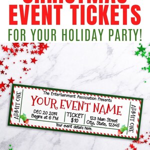 Christmas Event Ticket Template, Printable Tickets, Editable Event ...