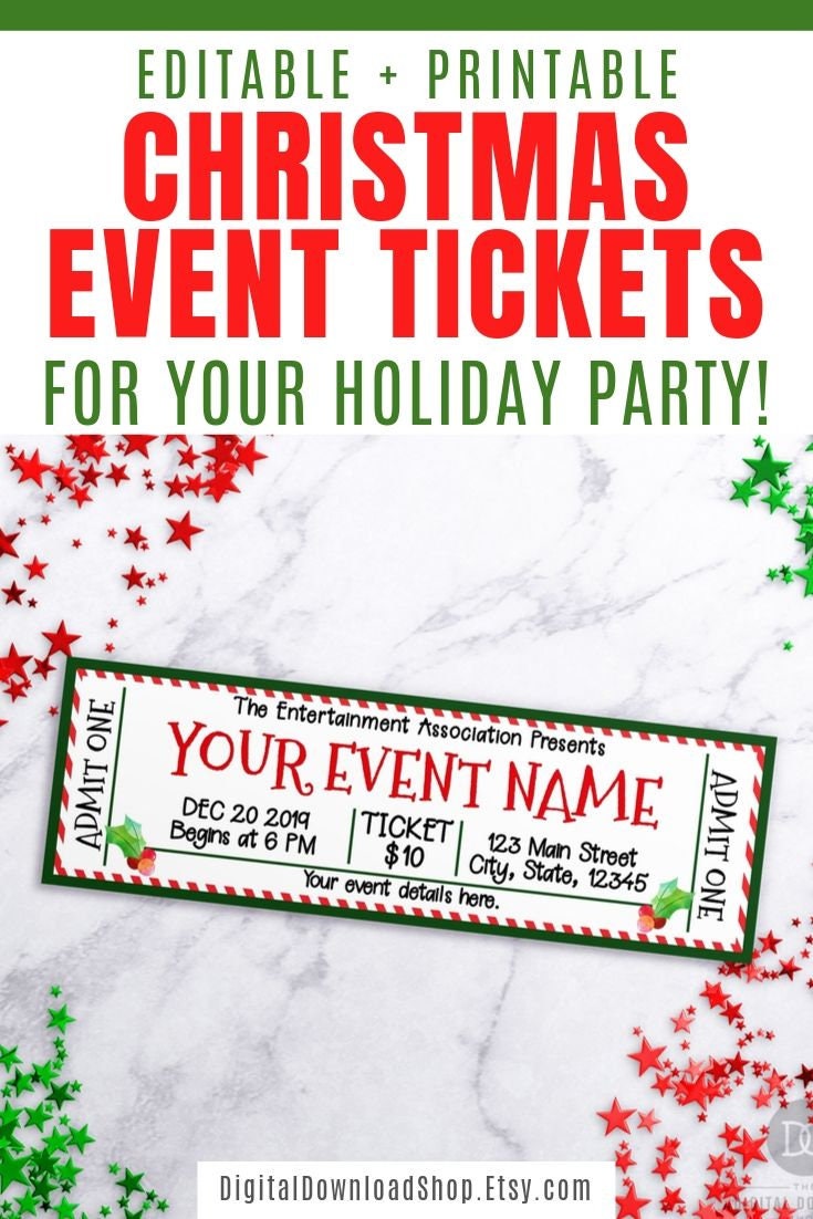Christmas Event Ticket Template, Printable Tickets, Editable Event ...