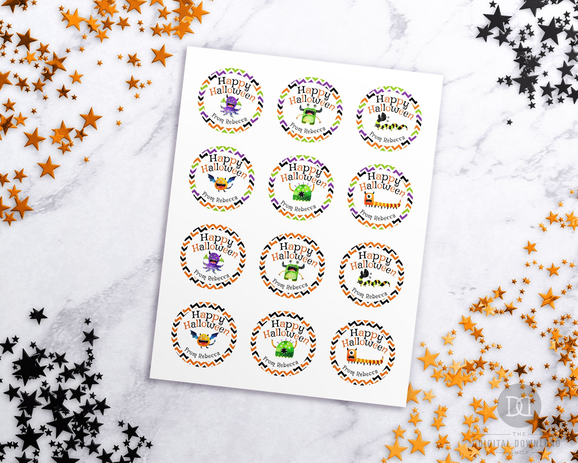 Halloween Circle Labels Editable Printable Halloween Stickers | Etsy