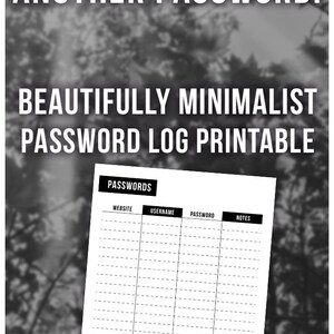 Password Tracker Printable- Black + White, Password Printable, Password ...