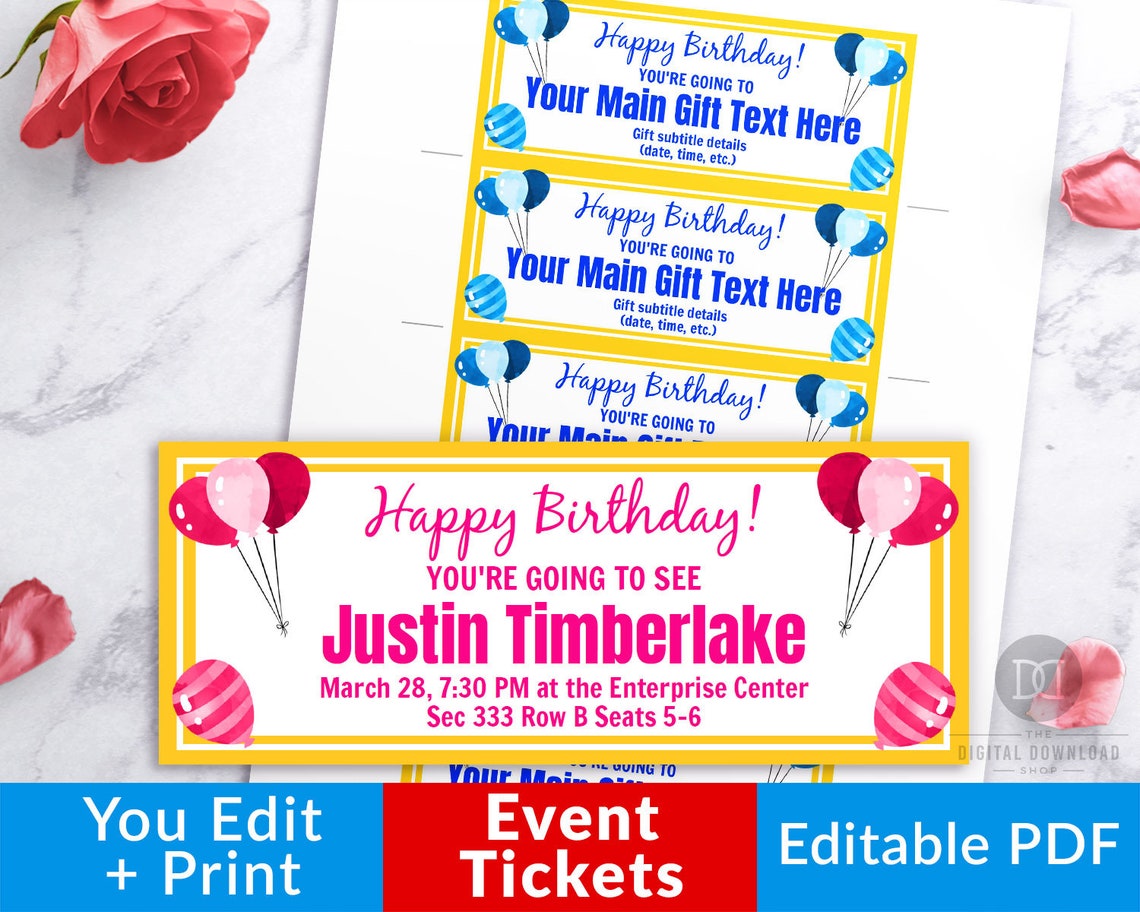 Birthday Event Tickets Template Printable Editable Event | Etsy