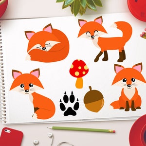Red Foxes Clipart Forest Animals Cute Fox Clipart Woodland - Etsy