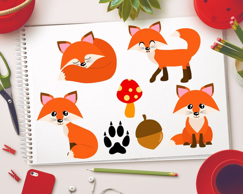 Red Foxes Clipart Forest Animals Cute Fox Clipart Woodland - Etsy