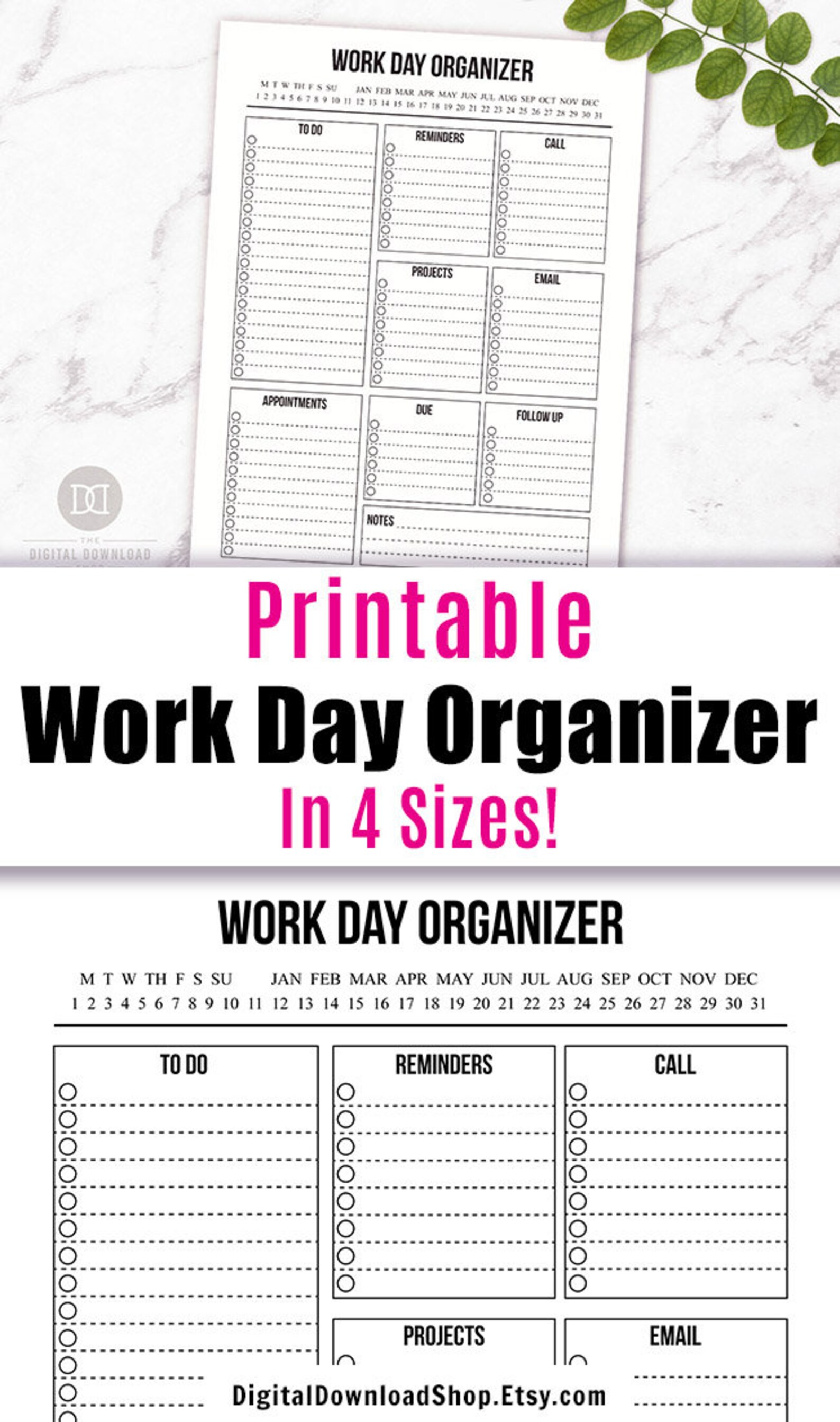 Work Day Planner Printable- Minimalist, Work Day Organizer, Daily Work ...
