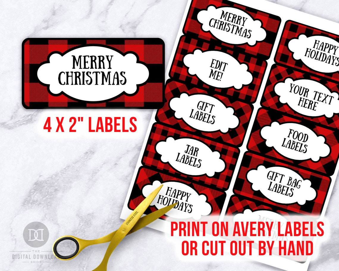 Buffalo Plaid Labels Printable Narrow Editable Red Buffalo - Etsy