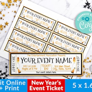 New Year's Event Ticket Template, Printable New Year's Eve Tickets ...